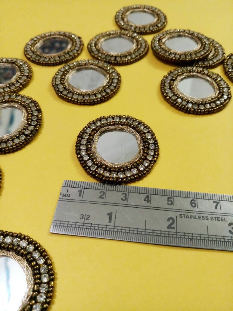 Indian Handmade Mirror, Diamond Stone Applique, Pearl Zari Work ...