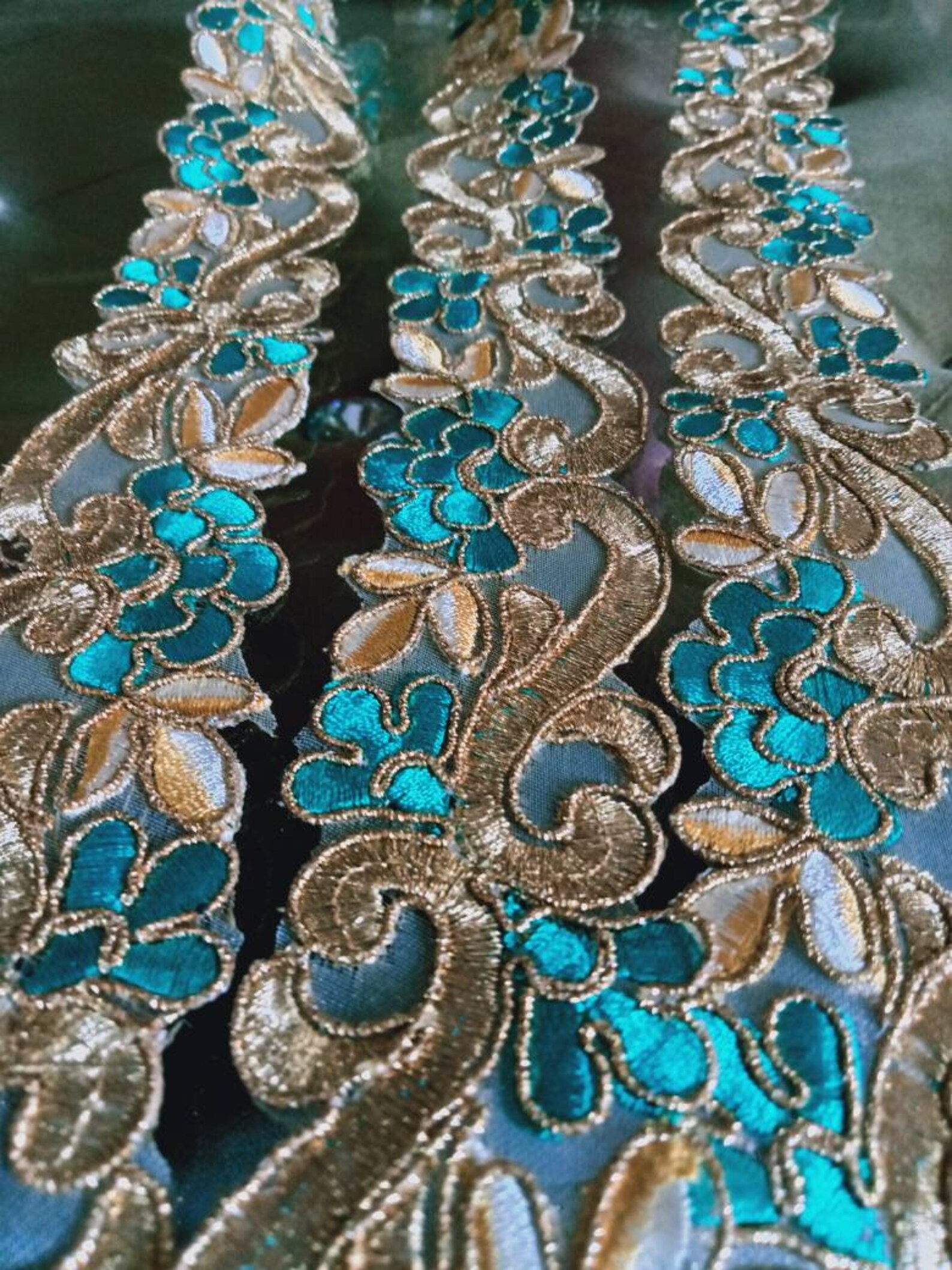 Decorative golden phirozi Fabric Lace Sari Border Blouse Lace | Etsy