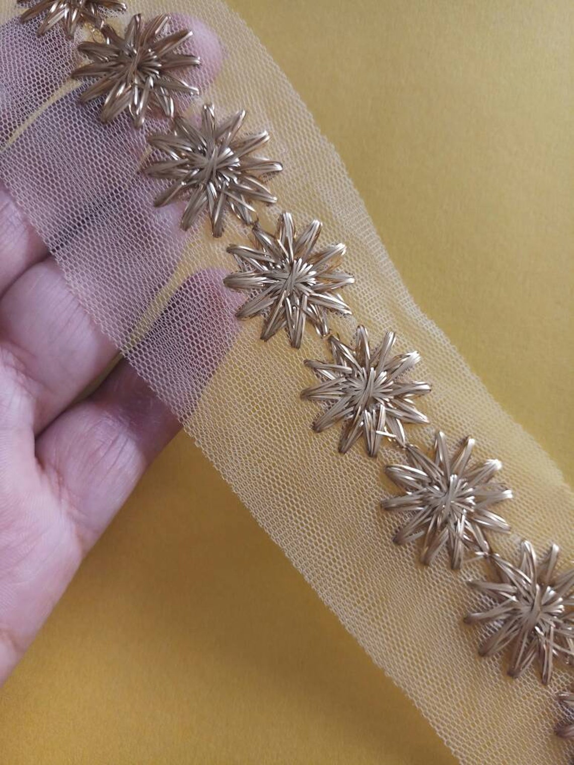 Embroidered Golden Thread Trim Indian Fabric Trim Bridal - Etsy