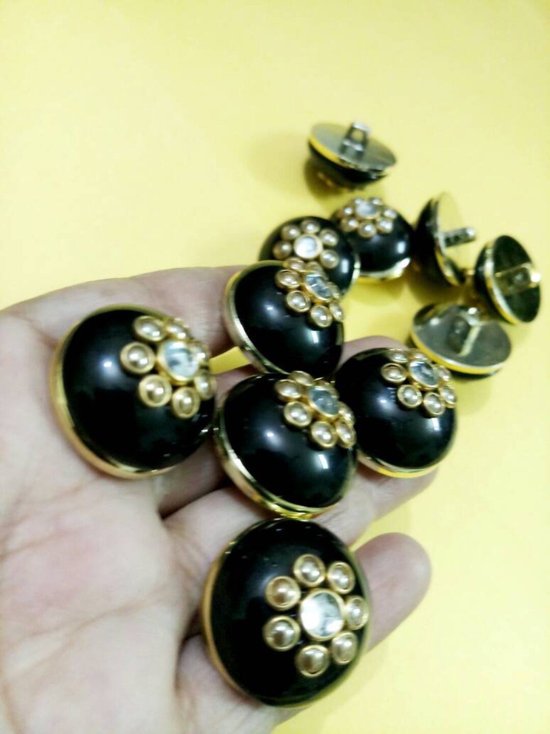 Indian Stone Buttons: Golden Handcrafted Embellishments (set of 2) - Etsy
