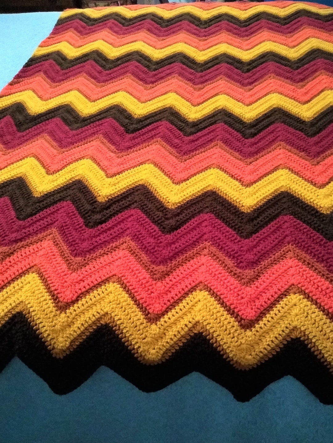Large Ripple Afghan in Rich Fall Colors - Etsy