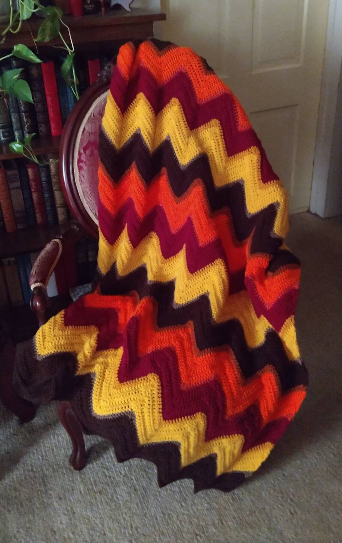 Large Ripple Afghan in Rich Fall Colors - Etsy