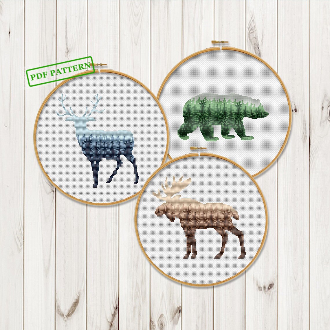 Woodland Animals Cross Stitch Modern Pattern Forest Moose Bear | Etsy
