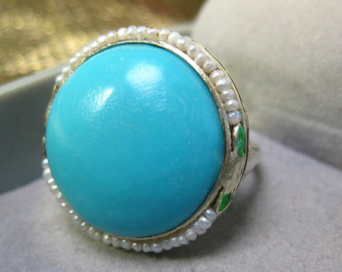 Antique Nouveau 14k Gold Huge Robin Egg Blue Turquoise Enamel Seed ...