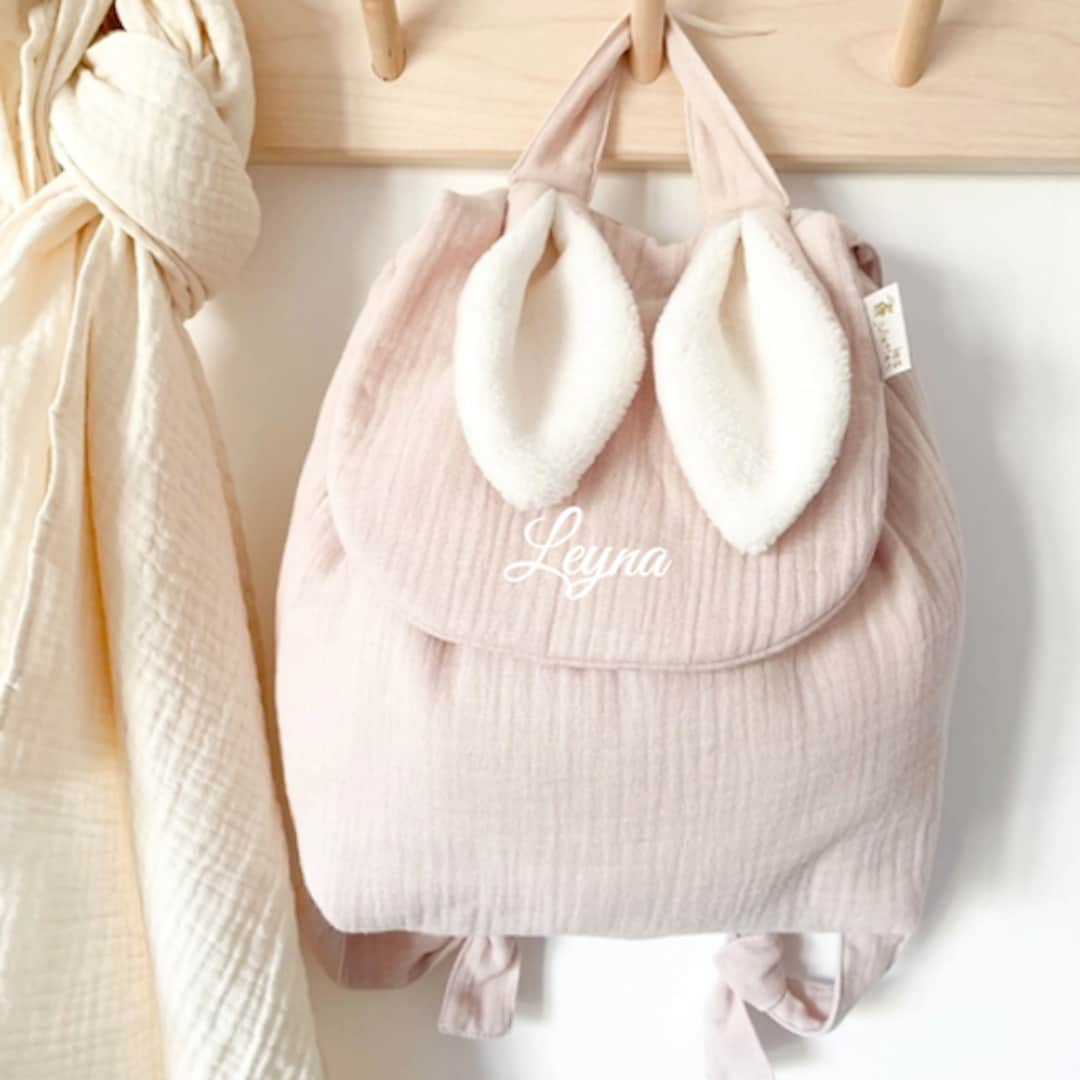Personalized Child Cotton Gauze Pink Bunny Bag - Etsy