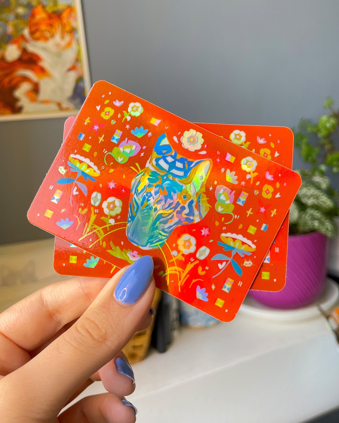 Red Tiger Holographic Large Vinyl Sticker // Waterproof Sticker - Die ...