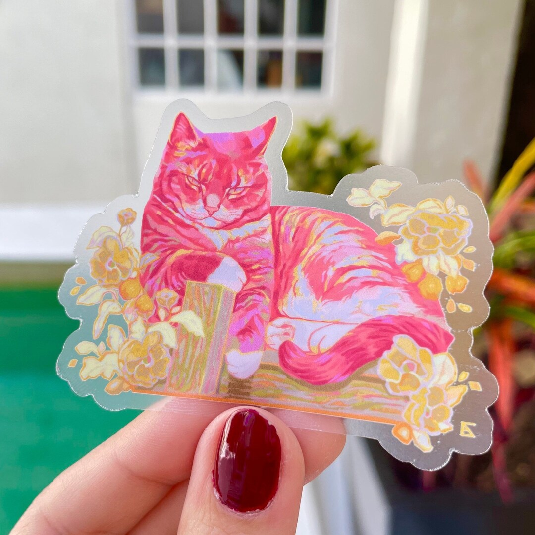Pink Chief Cat Transparent Vinyl Sticker // Waterproof Sticker Die Cut ...