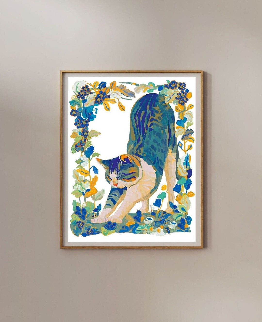 Blue Whimsy Cat 8x10 Inches Limited Edition Giclée Art Prints / Cat Art ...