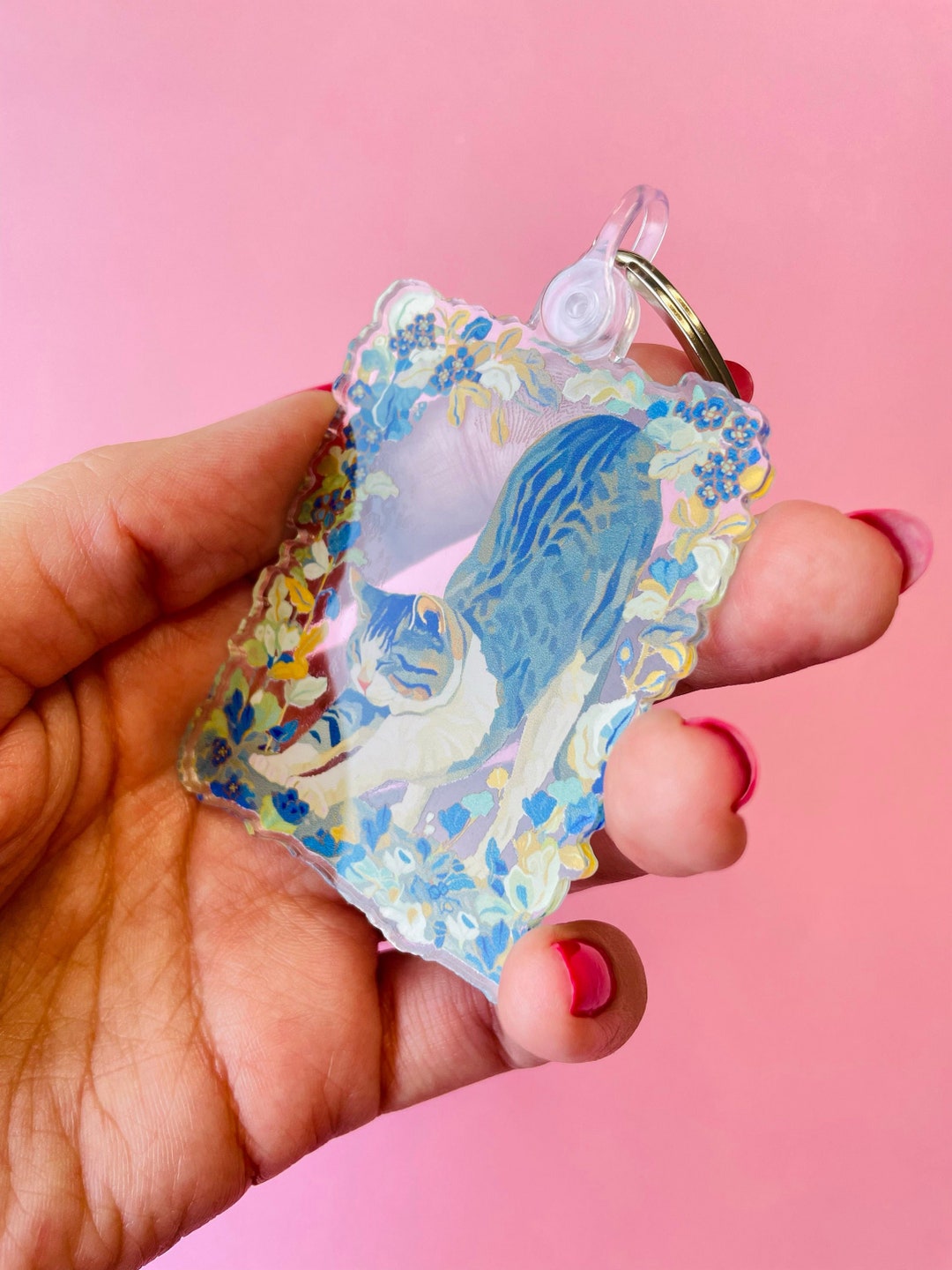 Acrylic Keychain Blue Whimsy Cat - Etsy