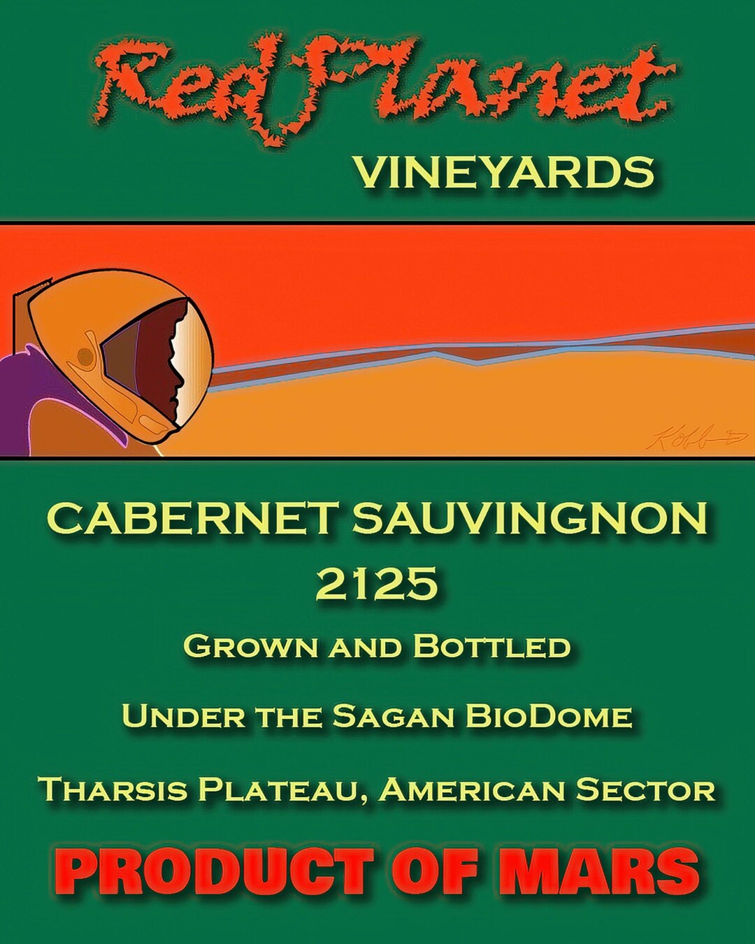 Sci-fi Wine Label Print: Astronaut on Mars, Futuristic NASA Art ...