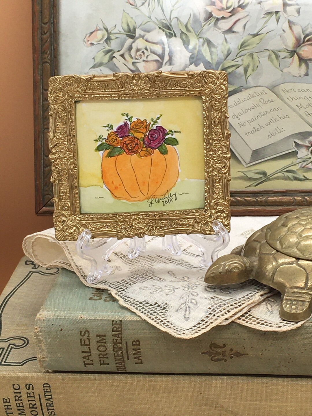 Miniature Original Fall Watercolor Pumpkin Painting Tiny Framed Art ...