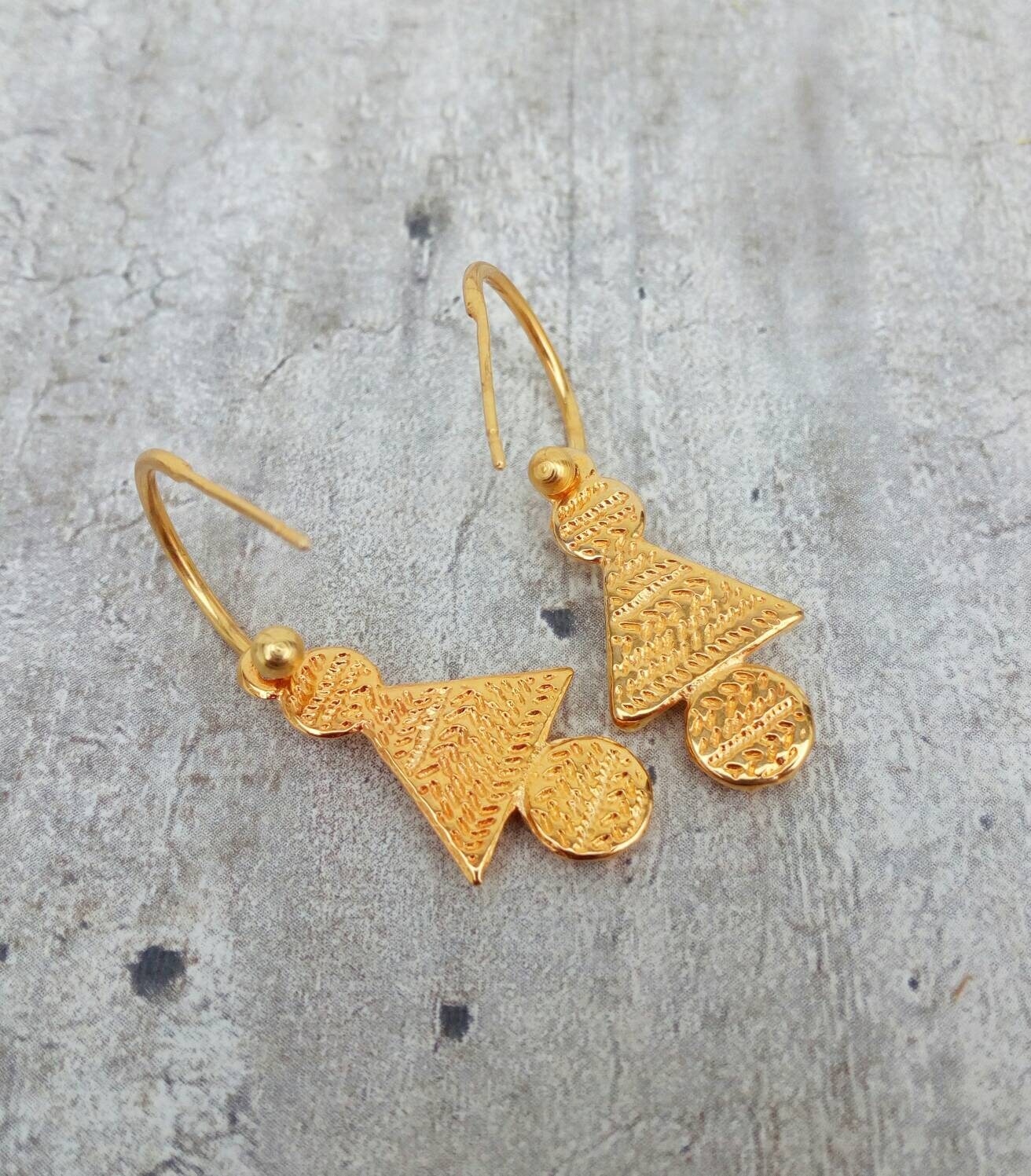 Small Gold Hoop Earrings, Huggie Earrings With Byzantine Charm, Ancient ...