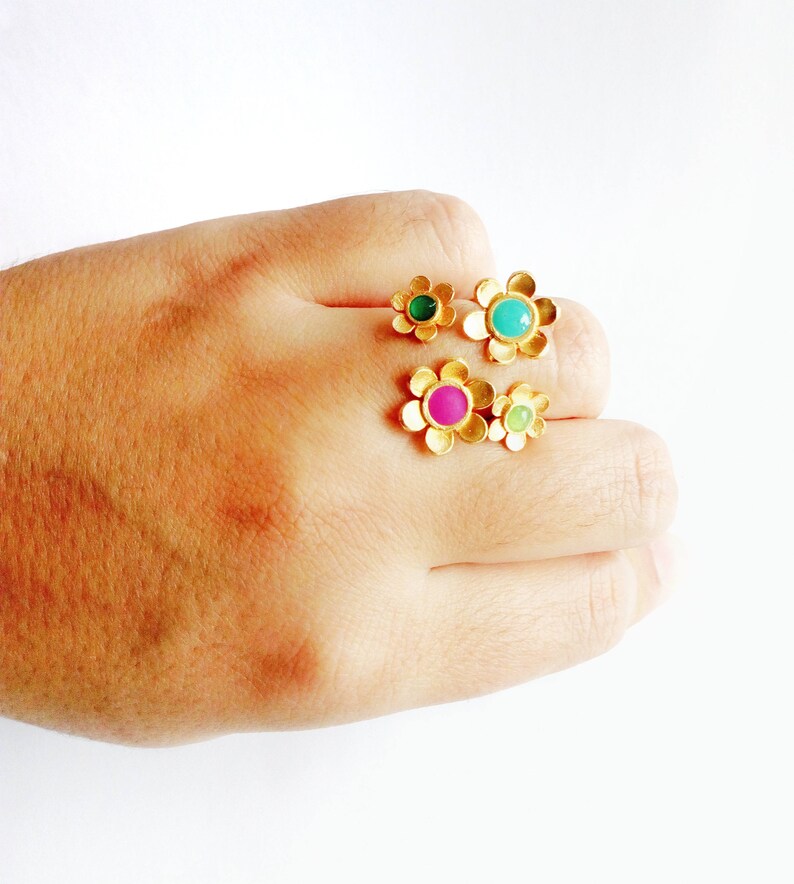 Enamel Flower Ring, Open Gold Ring, Friendship Rings for 2 3 4 - Etsy