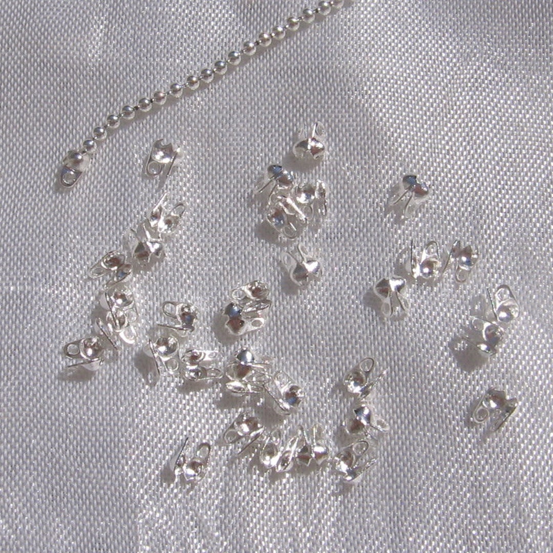 Pack of 100 Silver Ball Chain End Caps, 1-2mm, Silver Knot Covers, for ...