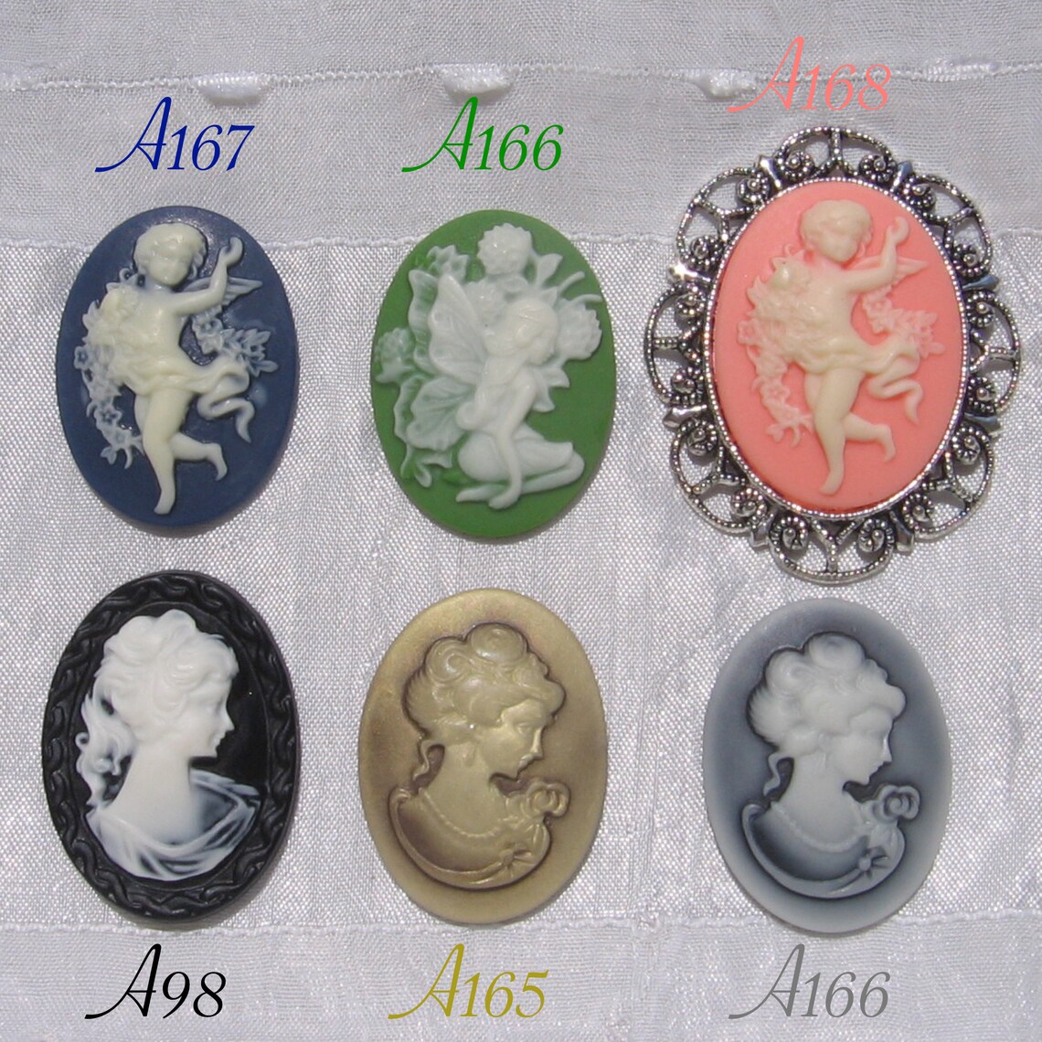 Black Cameo, Green Cameo, Pink Cameo, Gold Cameo, Silver Cameo, White ...