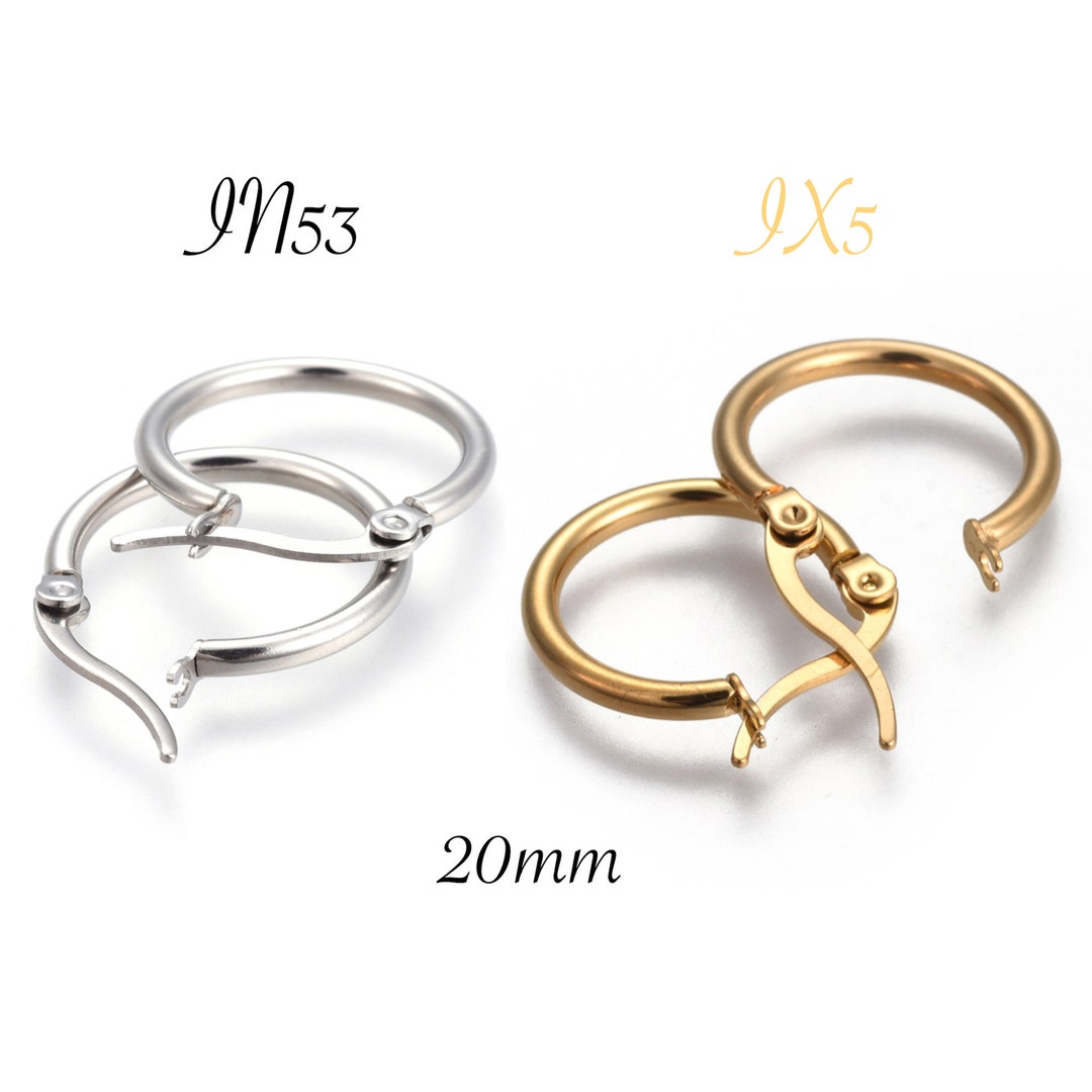 Hoop Earring Supports, Stainless Steel Hoops, Silver, Gold, 20mm Loops ...