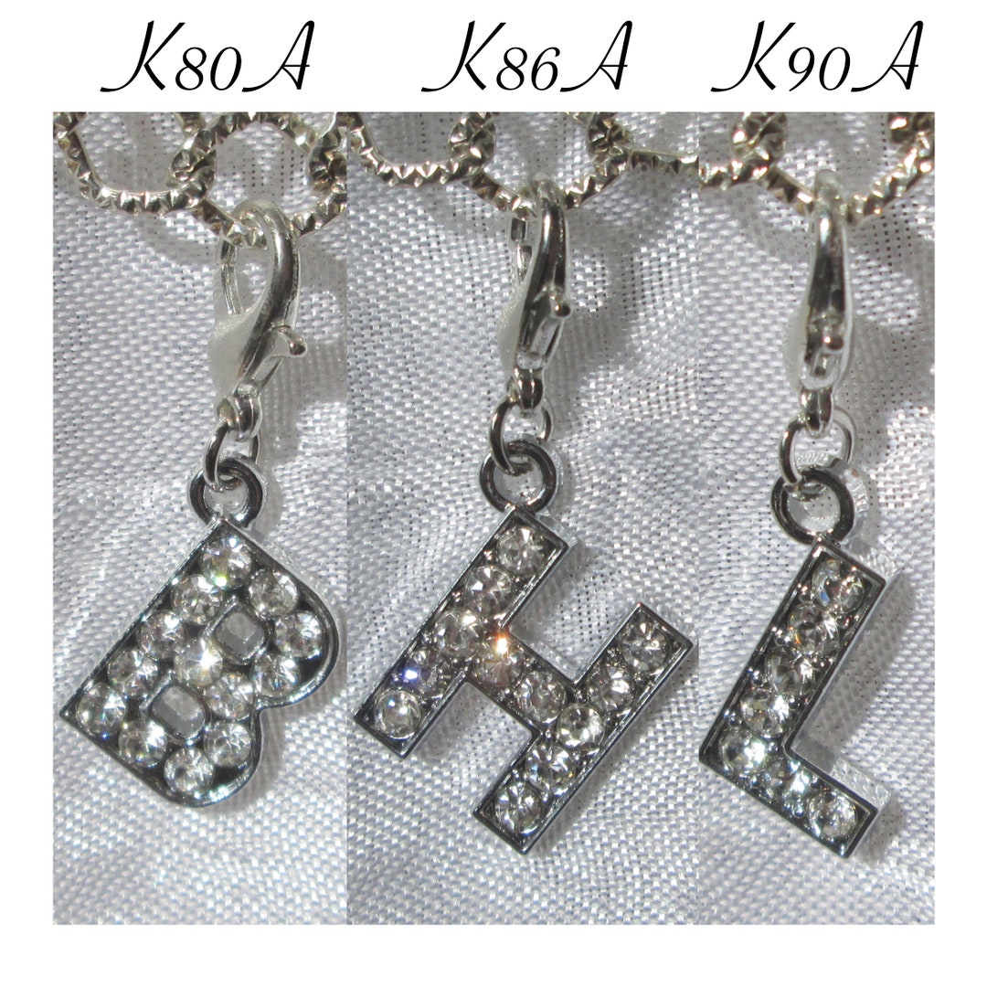 Letter Charm, Letter B, Letter H, Letter L, Translucent Rhinestones, Silver Metal, Silver ...