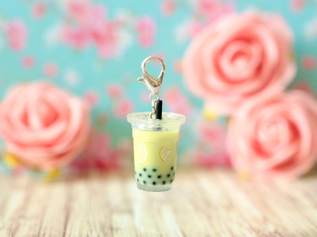 Charming Lemon Bubble Tea in a Resin Cup on a Classic Silver Carabiner ...