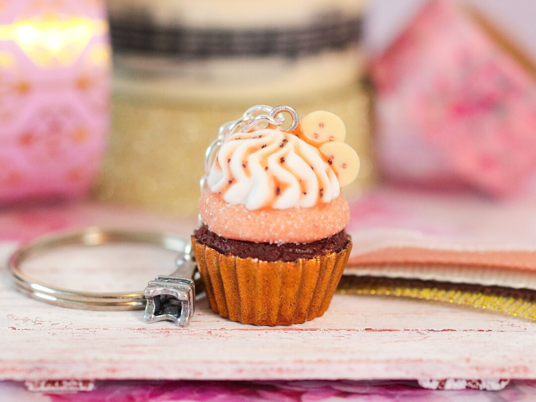 Realistic Chocolate Banana Caramel Cupcake Key Ring With a Decorated ...