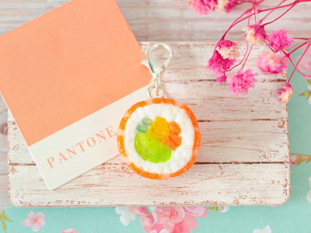 Charm Maki Realistic Salmon Sushi in Polymer Clay Classic Silver ...