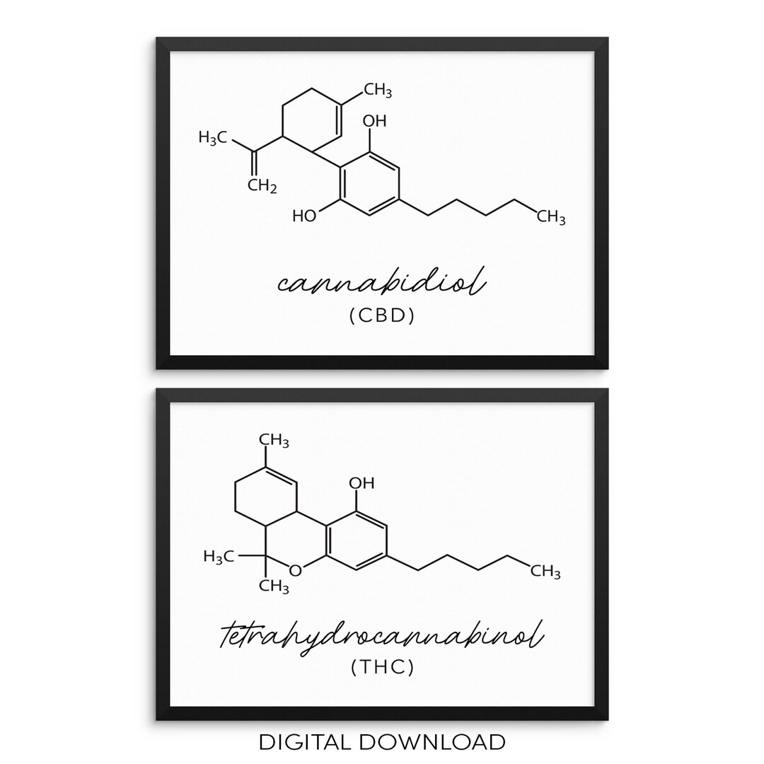 CBD THC Art Prints Set | Digital Download | Cannabis Marijuana Molecule ...