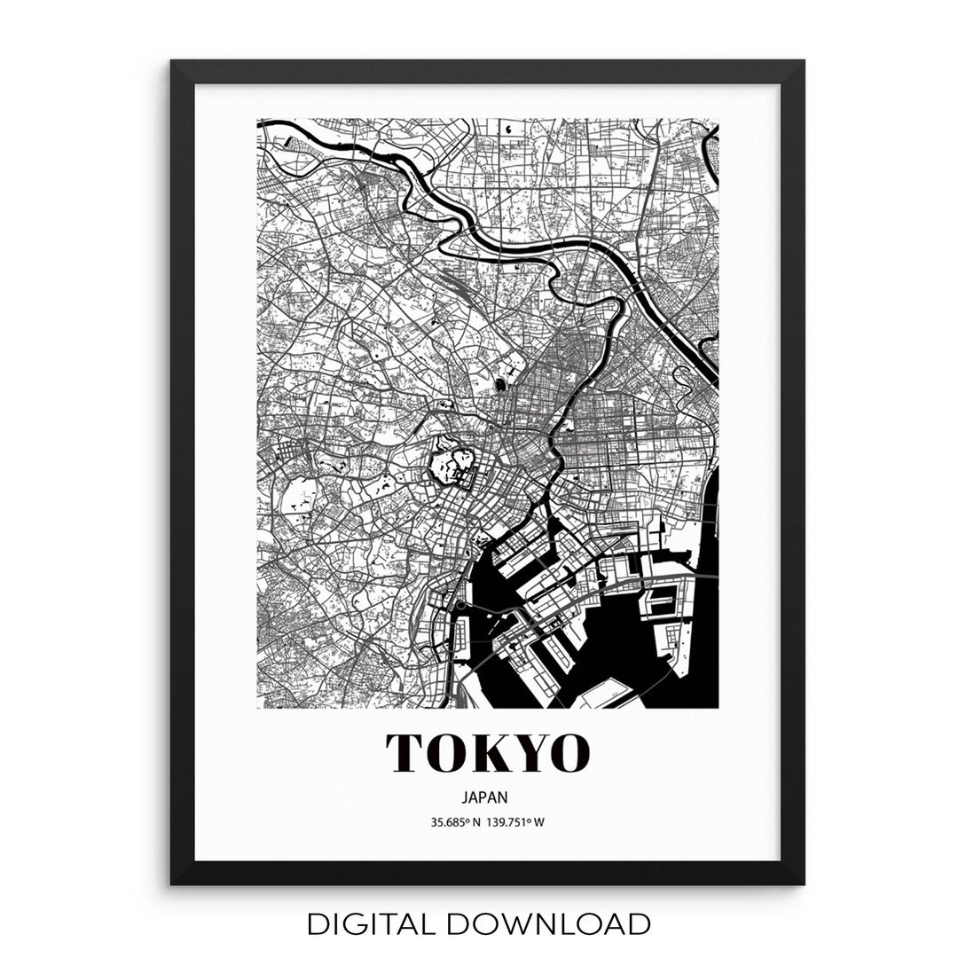 TOKYO City Grid Map Art Print DIGITAL DOWNLOAD Cityscape Road Map ...