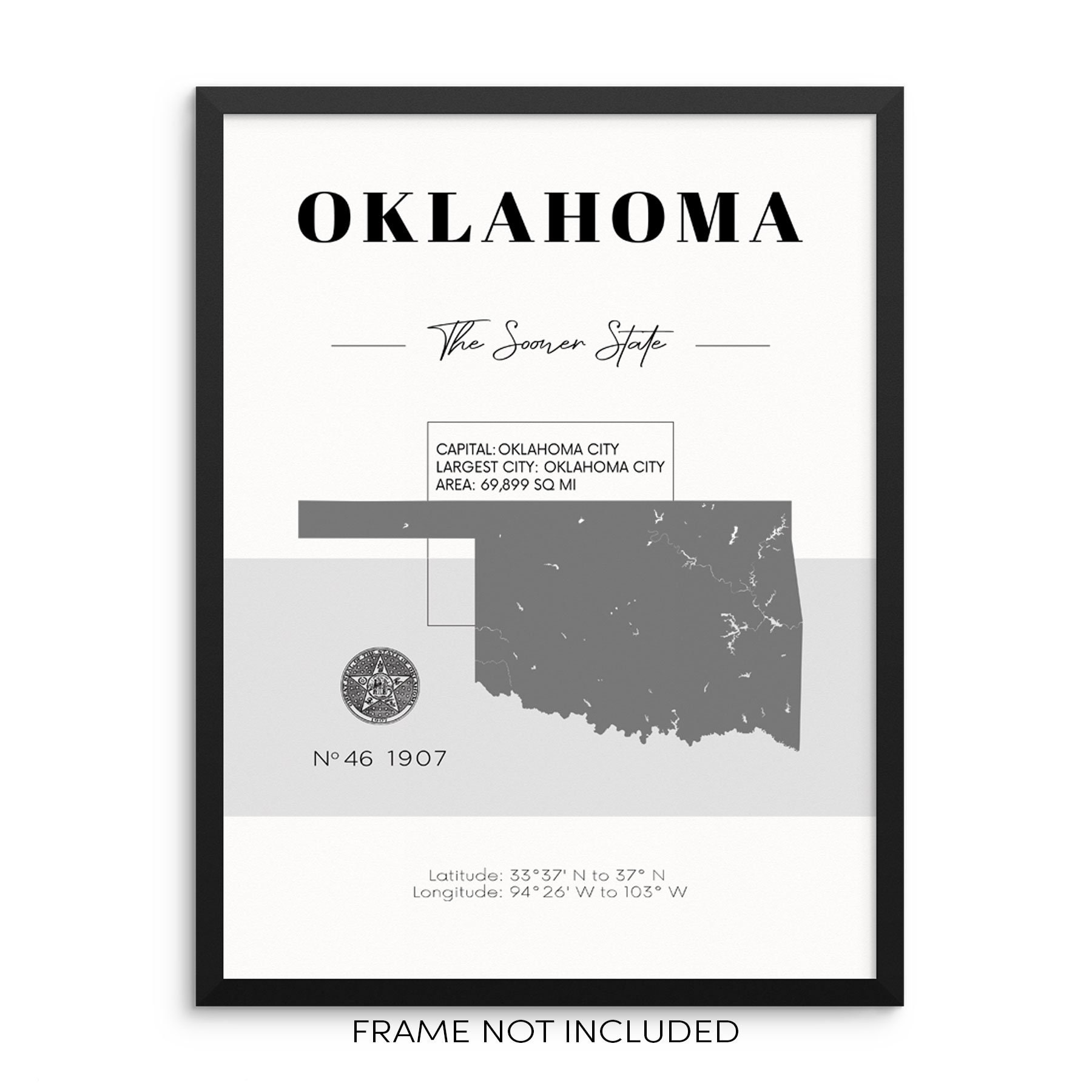Oklahoma State Map Poster With Demographics Minimalist Home | Etsy