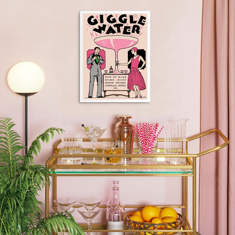 Vintage Cocktail Retro Poster Giggle Water Art Print DIGITAL - Etsy