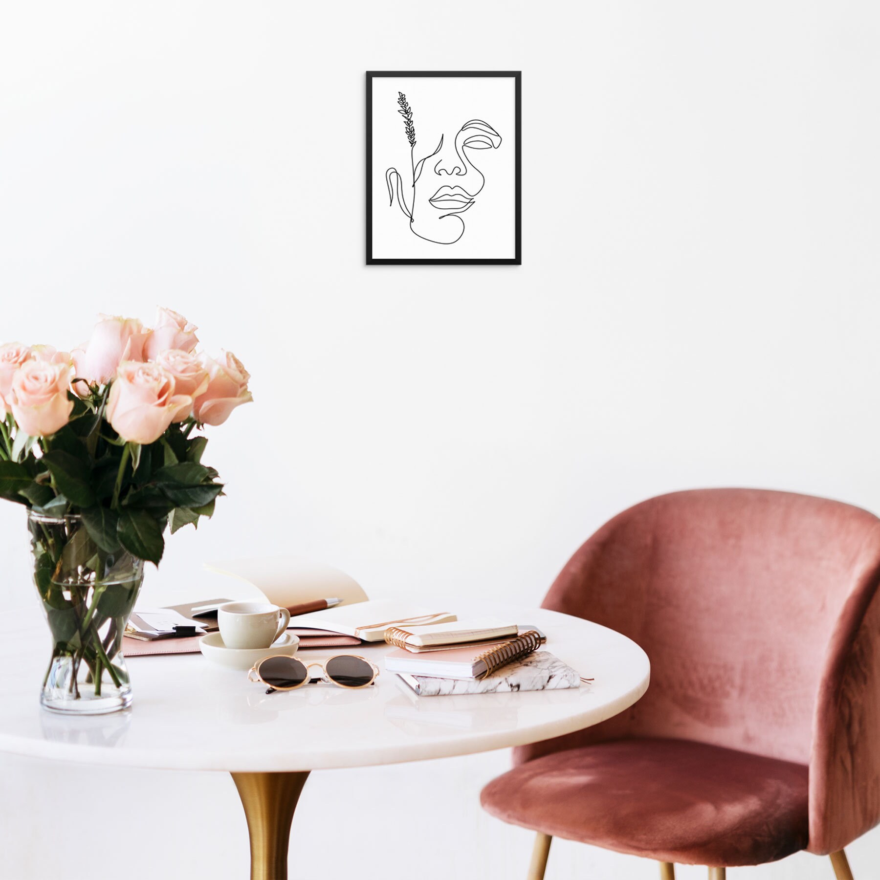 Abstract One Line Face With Sprig Wall Art Print Poster - Etsy