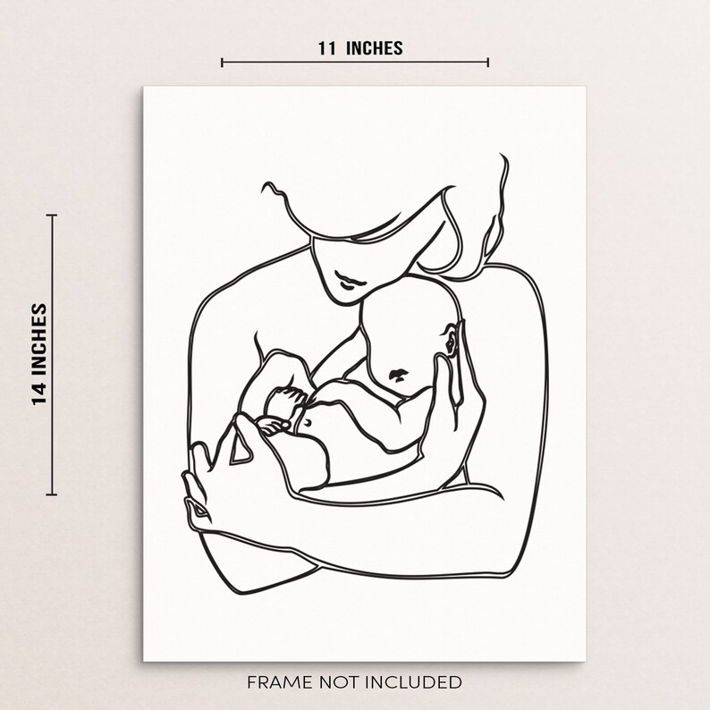 Line Art Print Mother and Child Poster for Baby Nursery or - Etsy