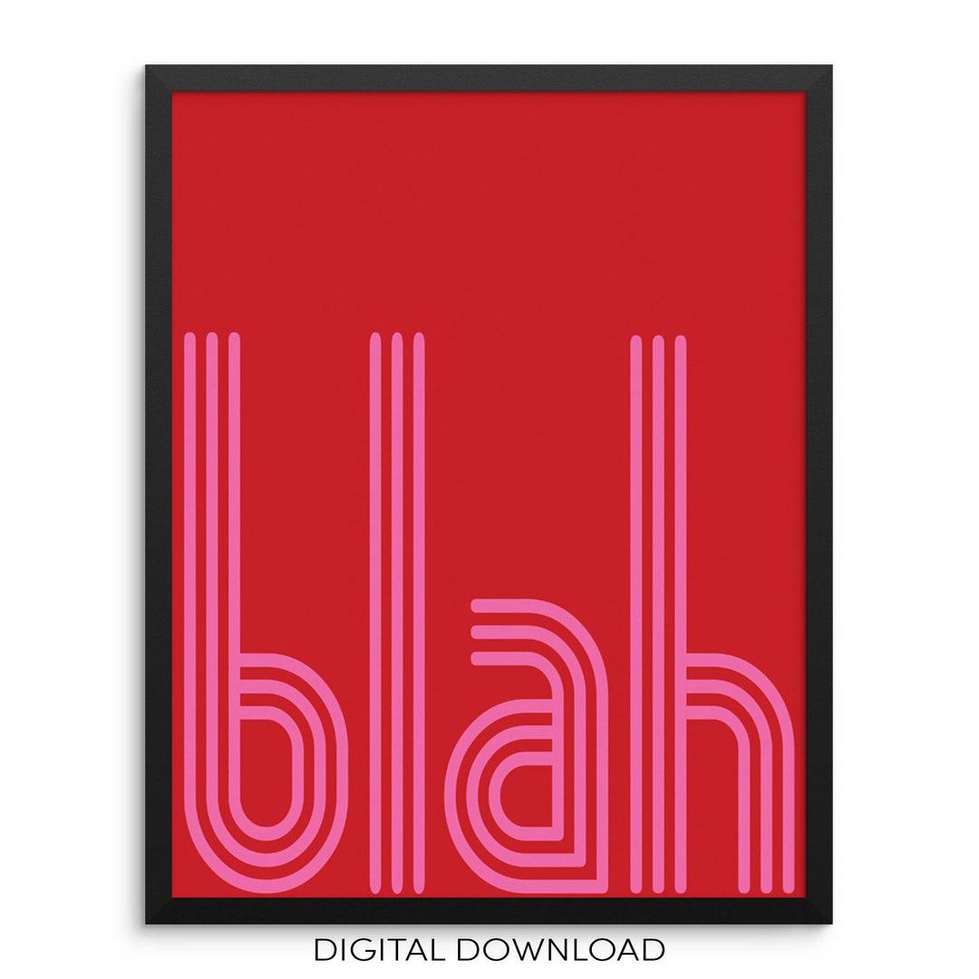 BLAH Pink and Red Retro Art Print | DIGITAL DOWNLOAD | Trendy ...