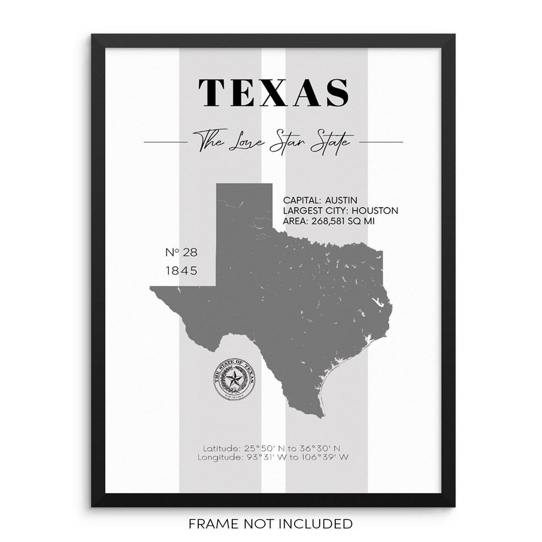 Texas State Map Poster With Demographics Minimalist Home Decor - Etsy