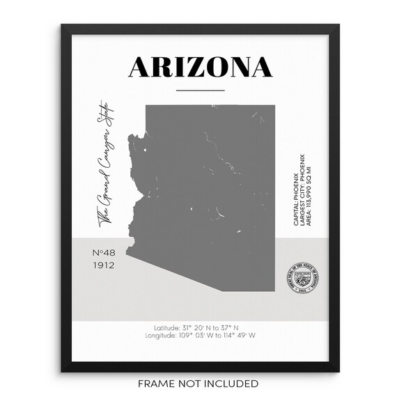 Arizona State Map Poster With Demographics Minimalist Home | Etsy