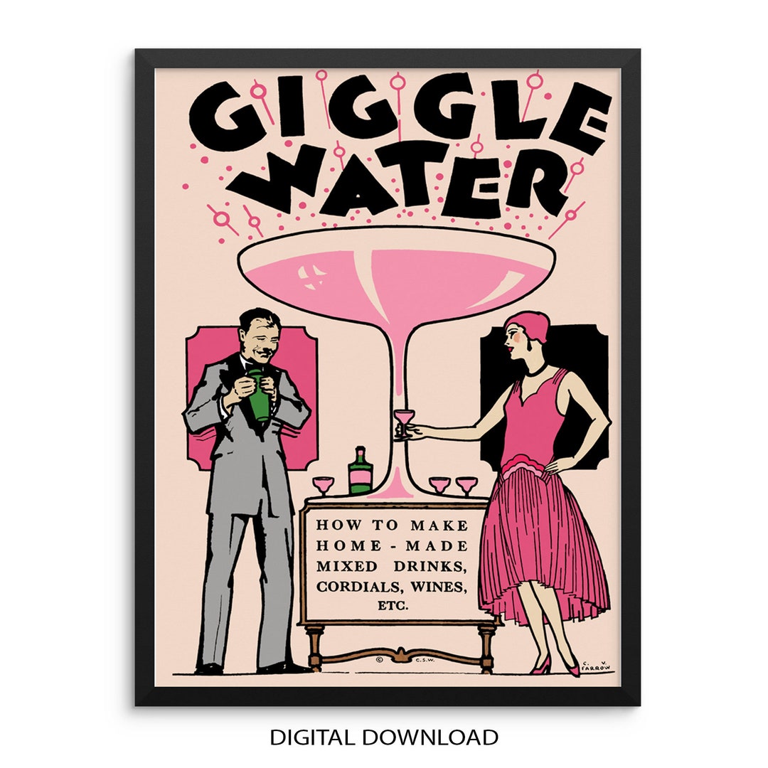 Vintage Cocktail Retro Poster Giggle Water Art Print |DIGITAL DOWNLOAD ...