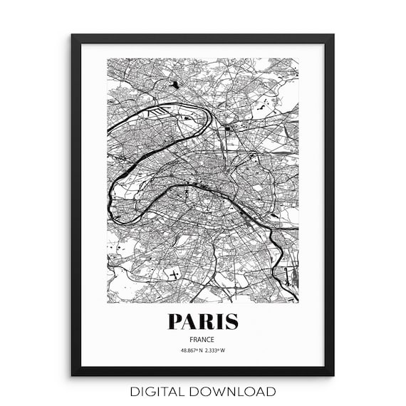 PARIS City Grid Map Art Print DIGITAL DOWNLOAD Parisian | Etsy
