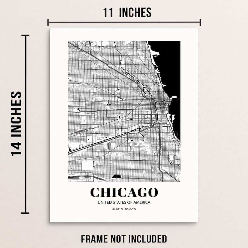 Chicago City Grid Map Art Print Road Map Wall Poster - Etsy