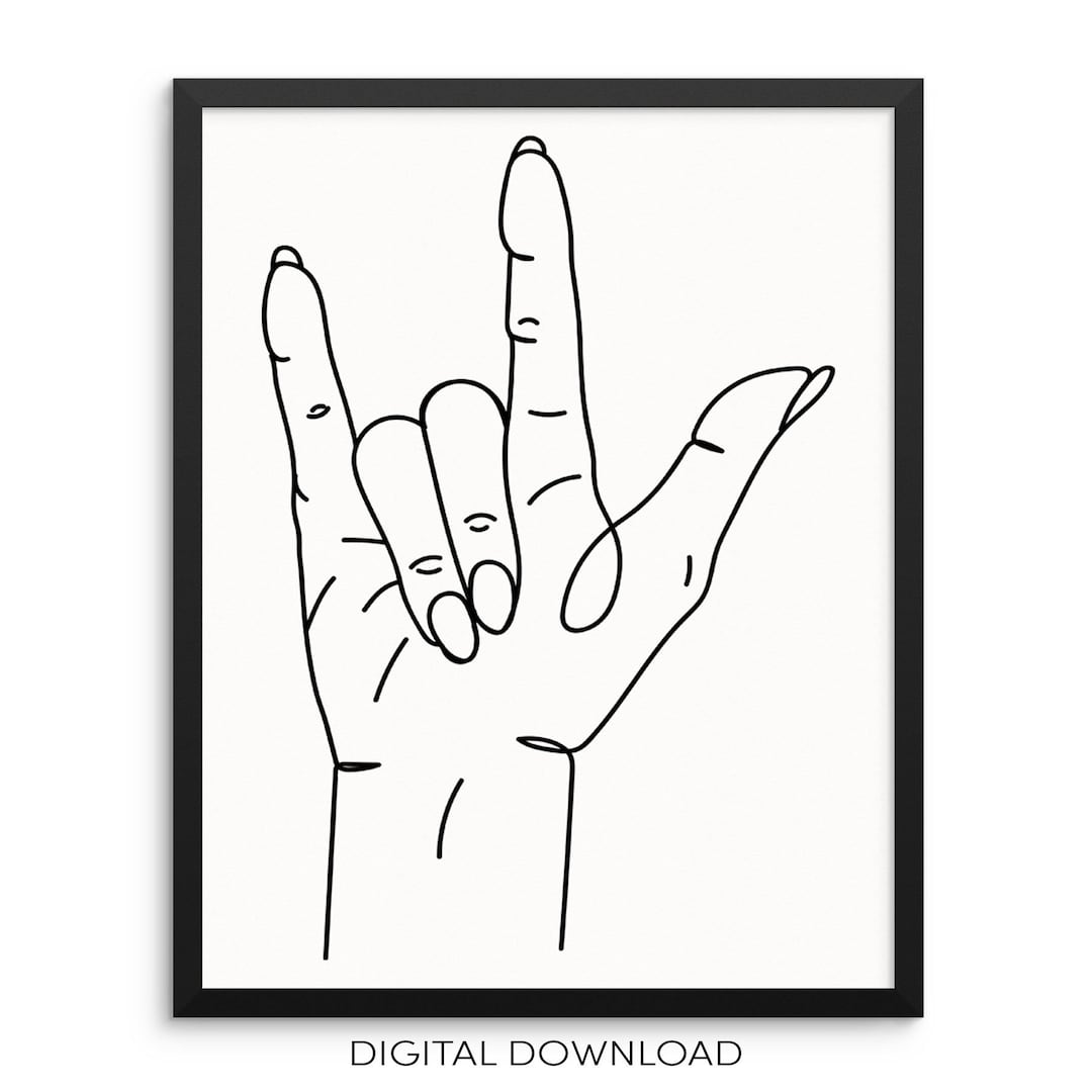 Abstract One Line ASL I Love You Sign Language Hand Art Print ...