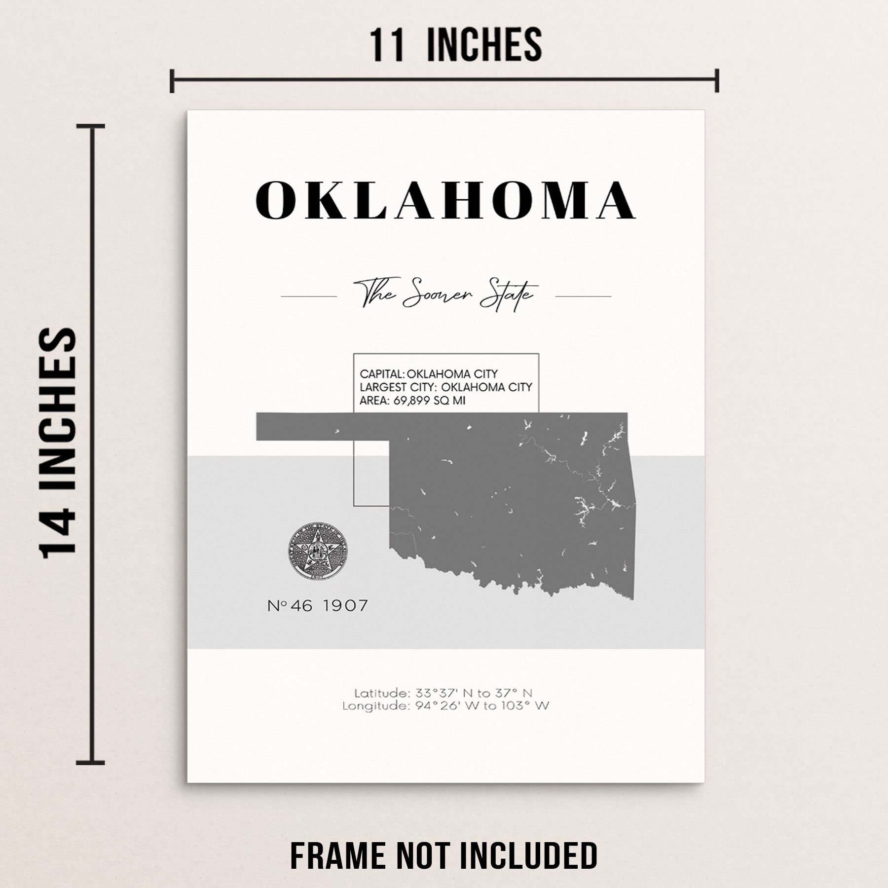 Oklahoma State Map Poster With Demographics Minimalist Home | Etsy