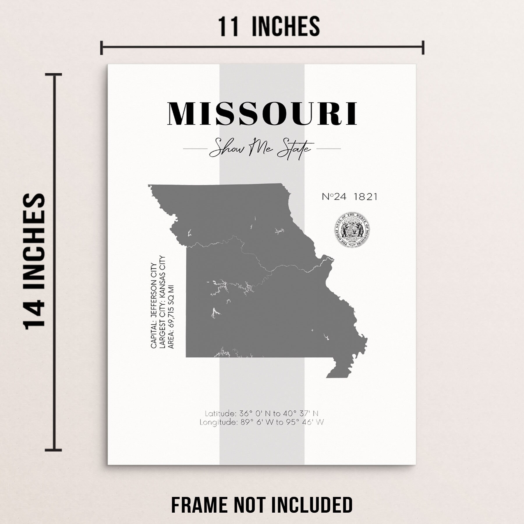 Missouri State Map Poster With Demographics Minimalist Home | Etsy