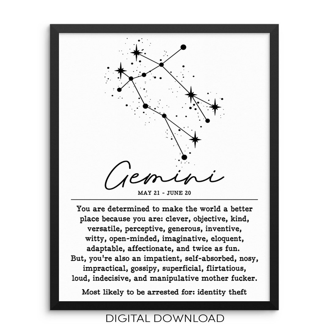 GEMINI Zodiac Sign Constellation Art Print | DIGITAL DOWNLOAD ...