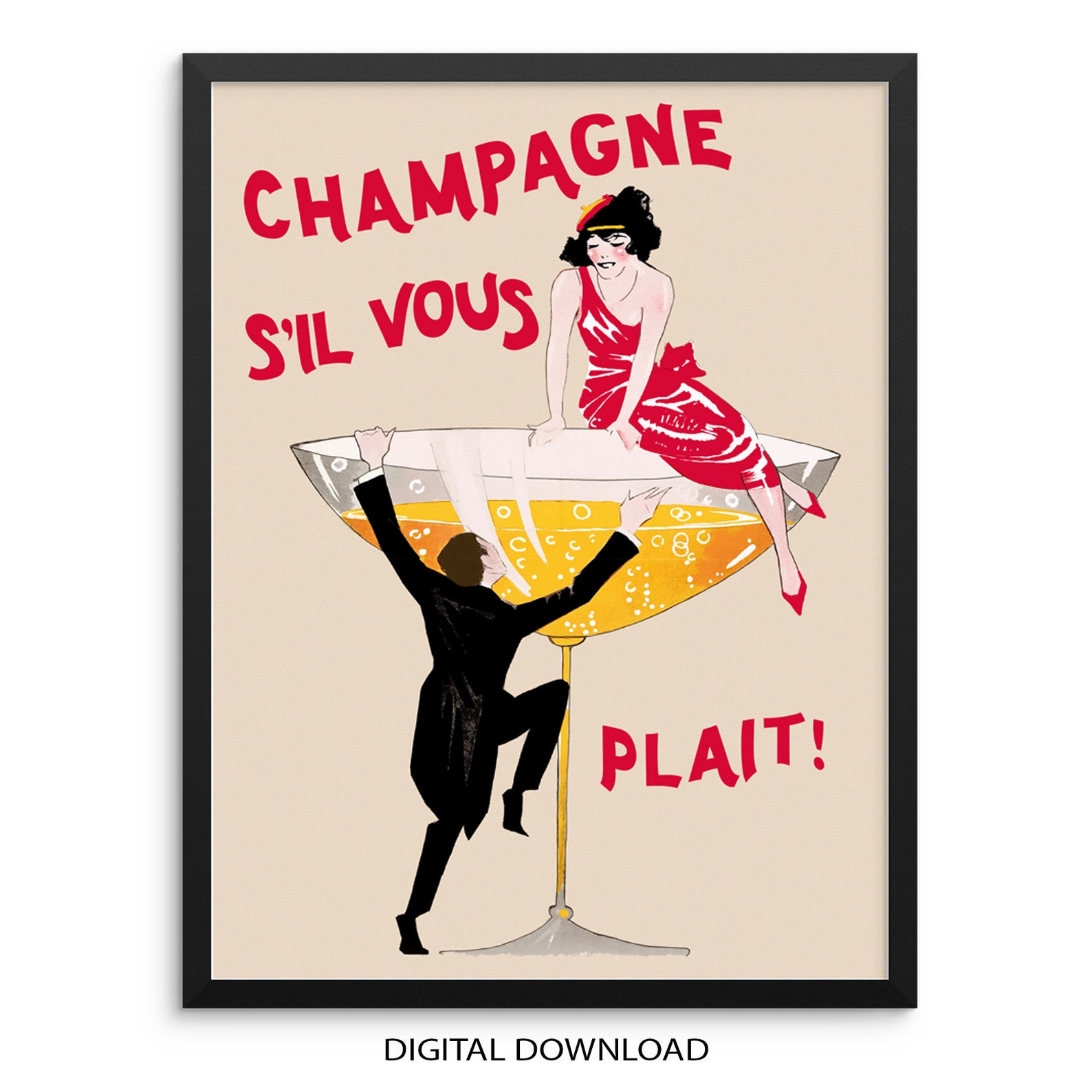 Vintage Cocktail Retro Poster Champagne Art Print DIGITAL - Etsy