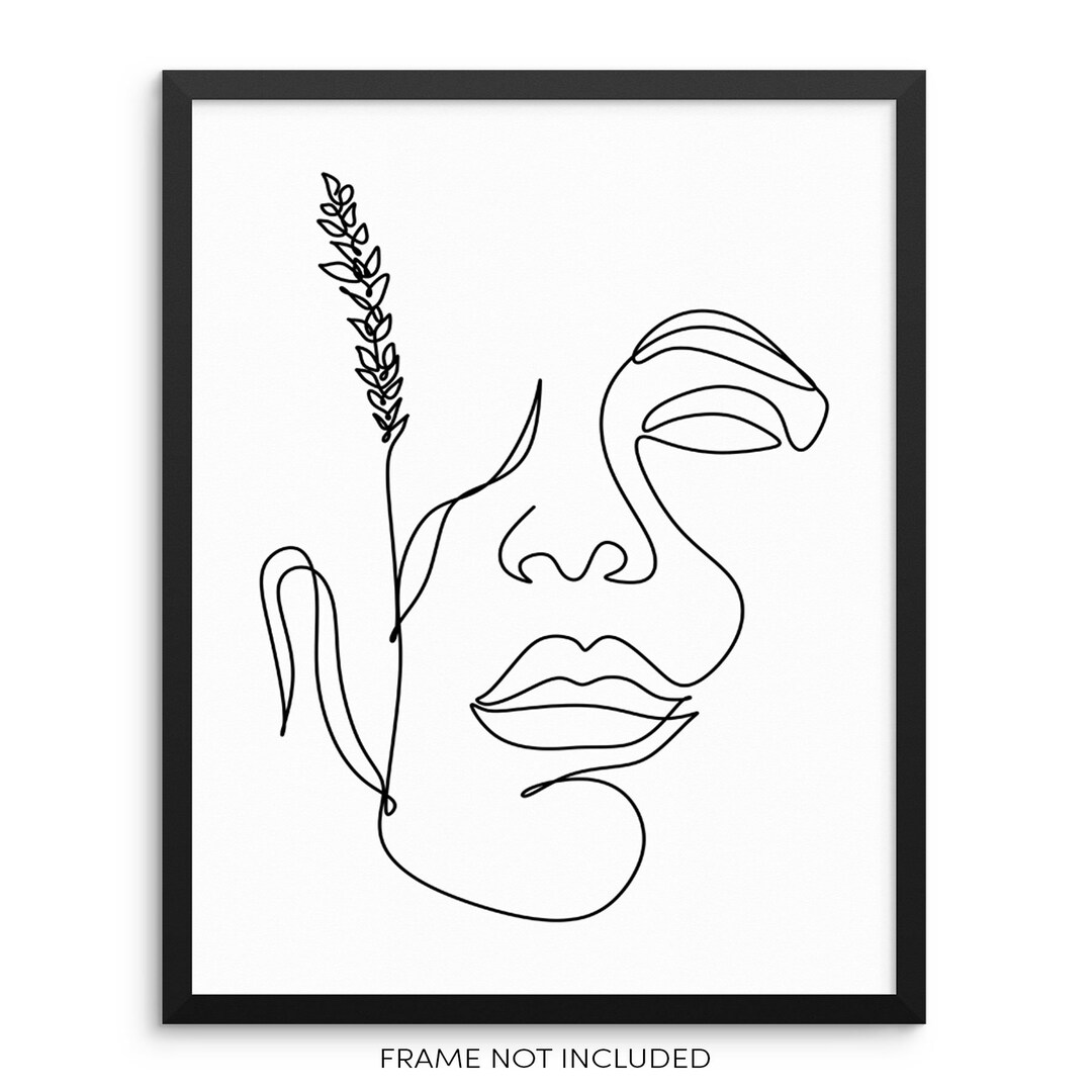 Abstract One Line Face With Sprig Wall Art Print Poster - Etsy