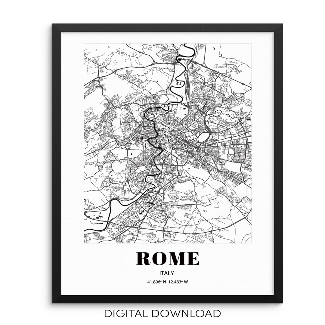 ROME City Grid Map Art Print DIGITAL DOWNLOAD Cityscape Road Map Poster ...
