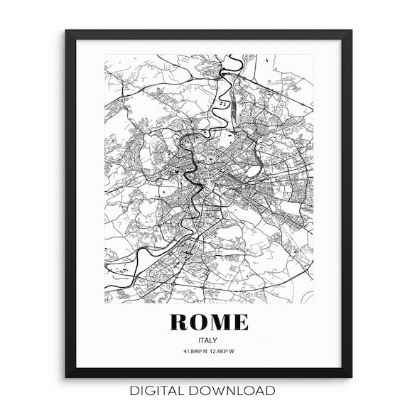 ROME City Grid Map Art Print DIGITAL DOWNLOAD Cityscape Road | Etsy