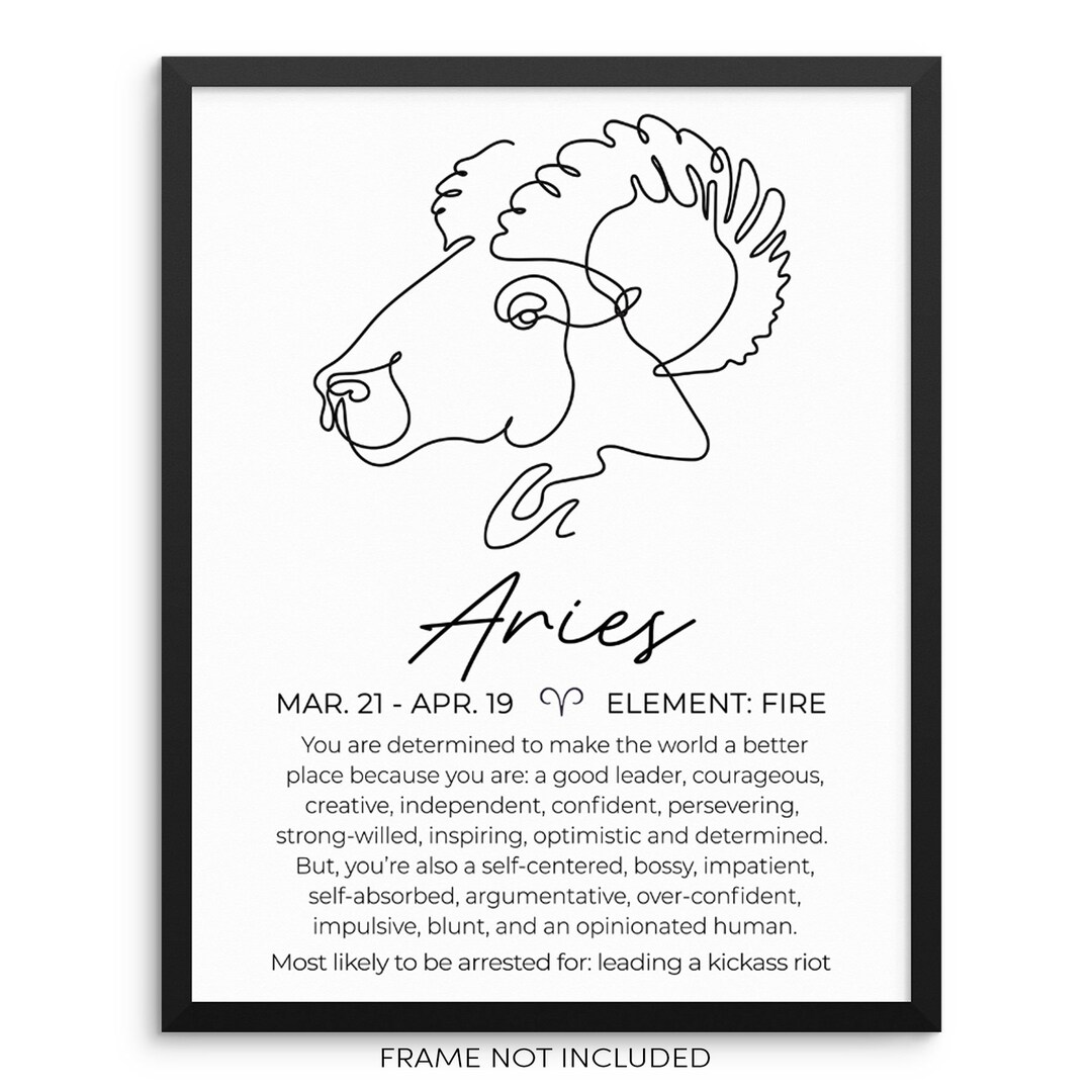 ARIES Zodiac Sign Line Drawing Art Print Minimalist Horoscope - Etsy