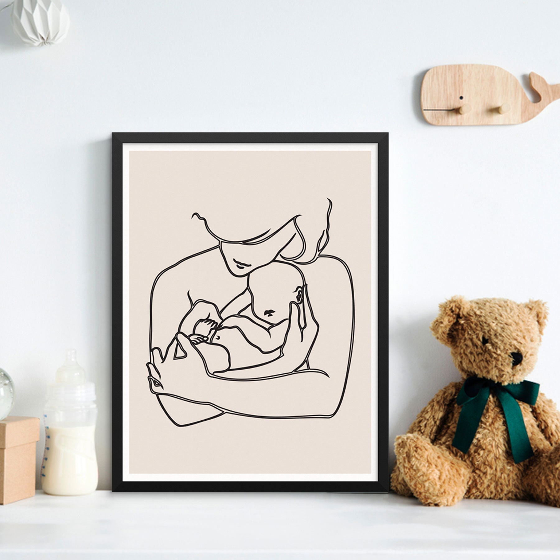 Line Art Print Mother and Child Poster for Baby Nusery or Gift | Etsy