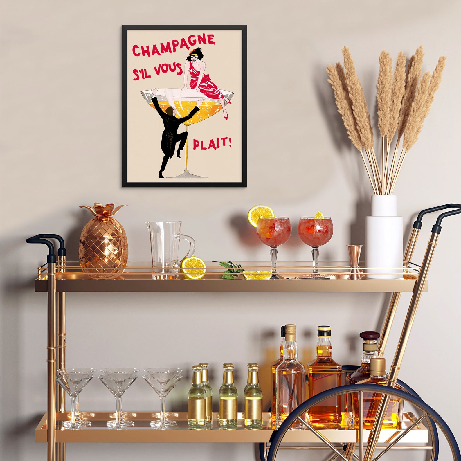 Vintage Cocktail Retro Poster Champagne Art Print DIGITAL - Etsy