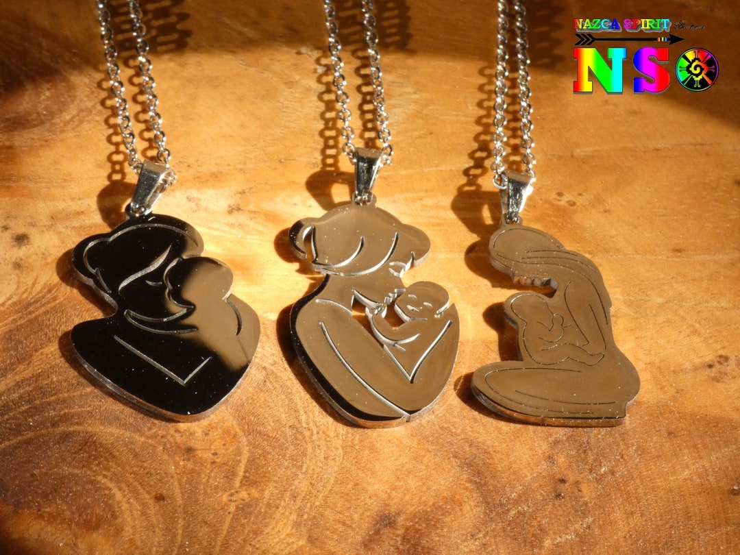 Birth Necklace for Women, Mom and Baby, Silver Stainless Steel Chain ...