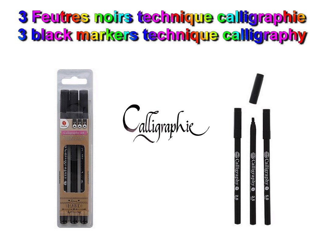 1 Set of 3 Special Calligraphy Black Felt-tip Pens - Drawing Materials ...