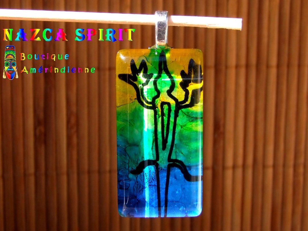 Ethnic Tribal Glass Pendant, Cabochon Rectangle 6 Cm, Multicolored ...